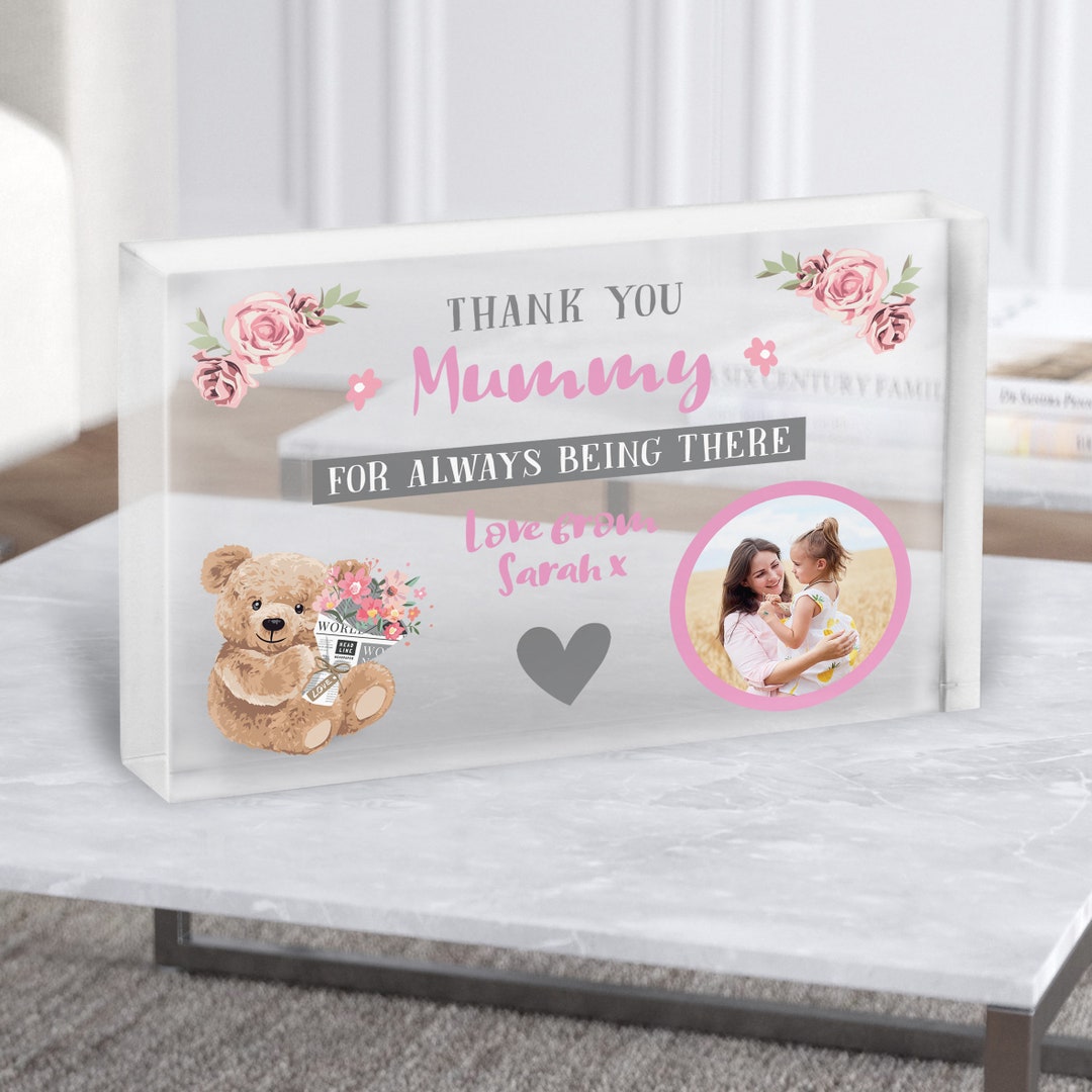 Thank You Mummy Teddy Bear Cute Photo Personalised Acrylic Block ...