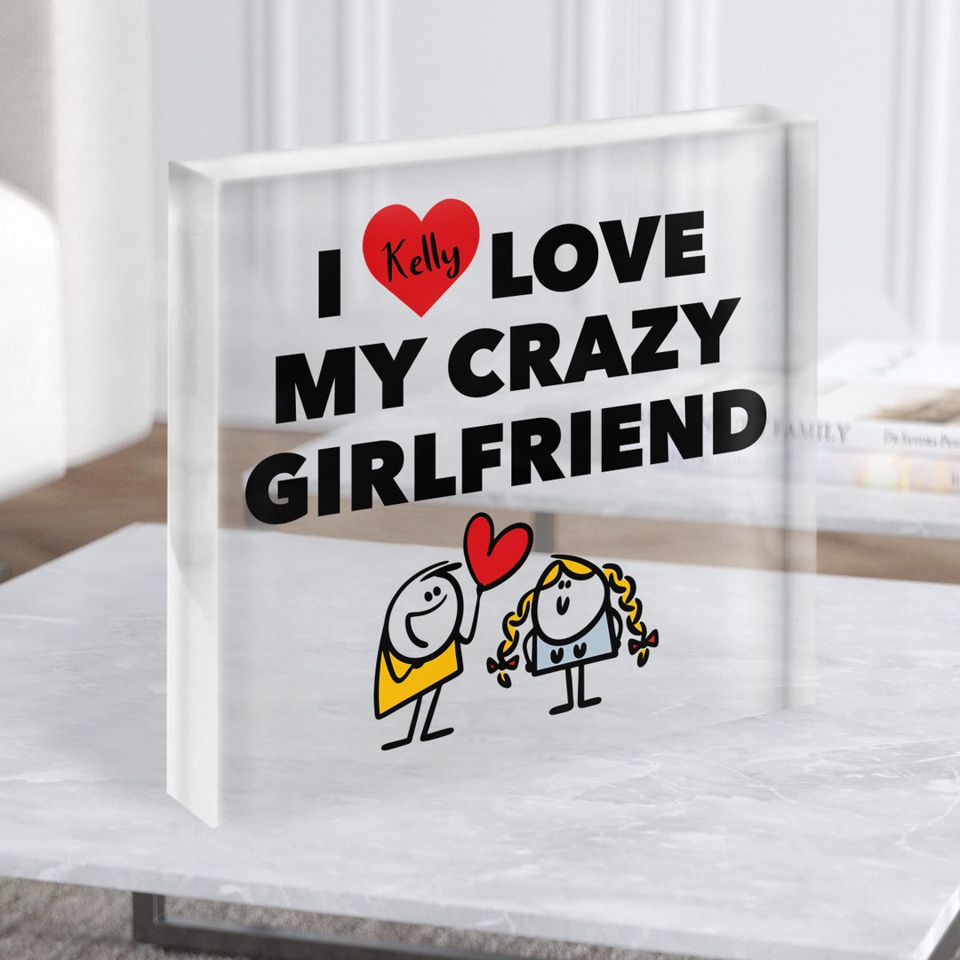 Crazy Girlfriend Doodle Couple Gift Personalised Clear Square Acrylic ...