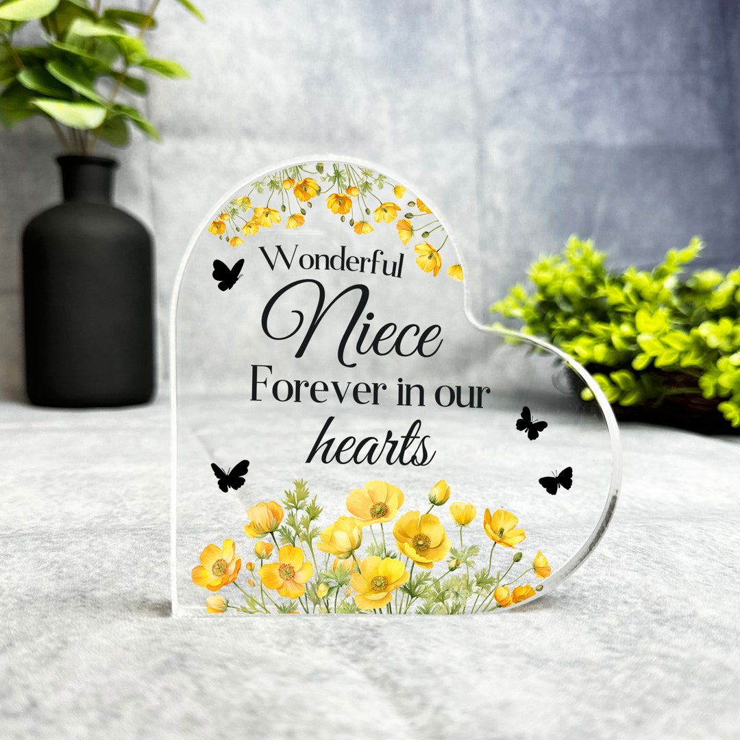 Niece Yellow Floral Memorial Heart Plaque Sympathy Gift Keepsake Gift ...