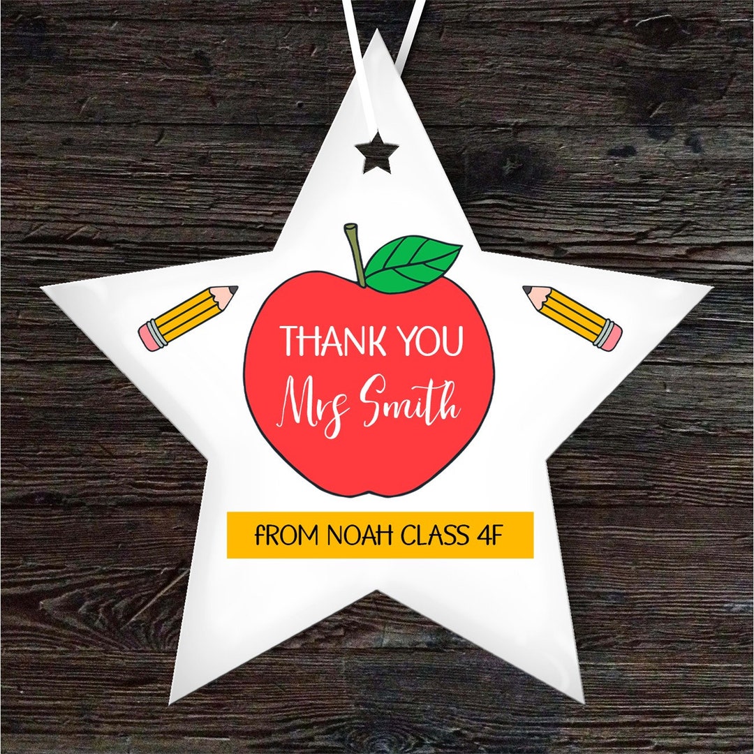 Thank You Teacher Apple Star Class Star Personalised Gift Hanging ...