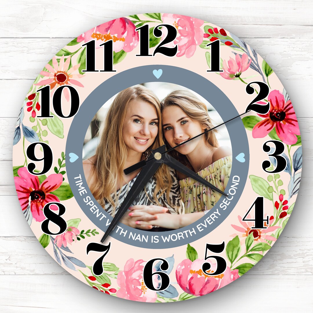 Nan Bright Pink Flower Photo Personalised Gift Personalised Clock - Etsy