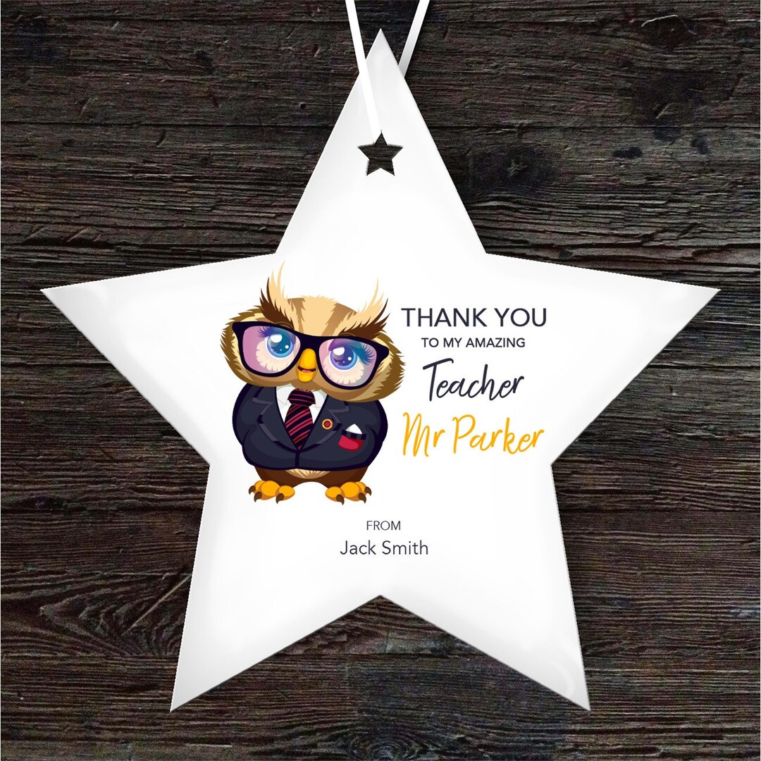 Thank You Teacher Owl With Glasses Star Personalised Gift Hanging ...