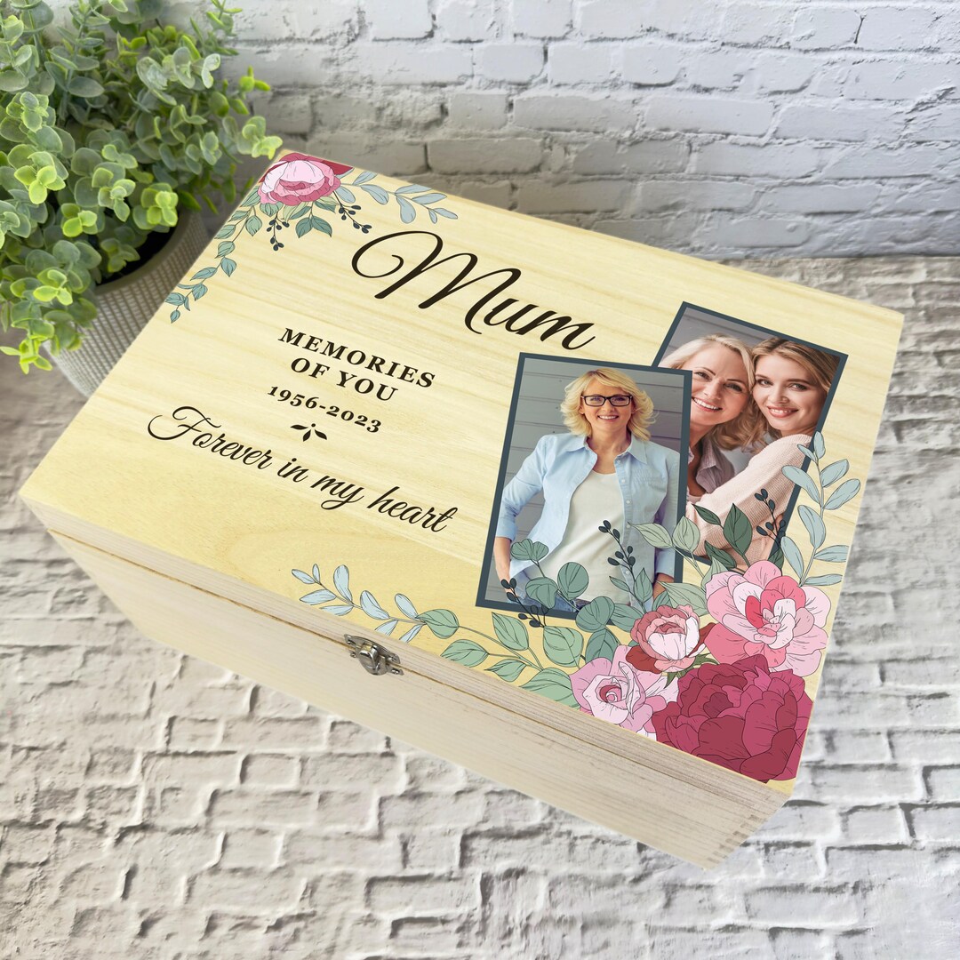 Mum Pink Floral Photos Memorial Personalised Storage Wooden Memory ...