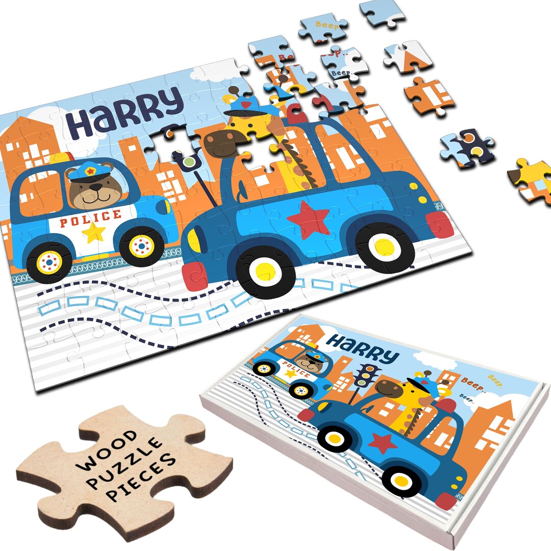 Police Cars Animals Children's Kids Gift Personalised Wooden Jigsaw ...
