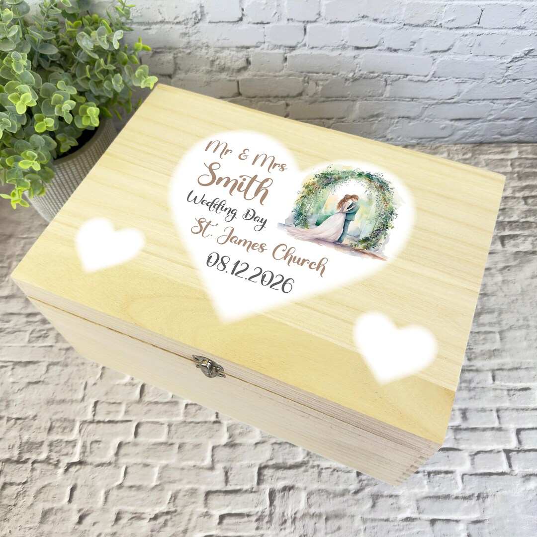 Married Couple White Heart Wedding Day Personalised Wooden Memory ...