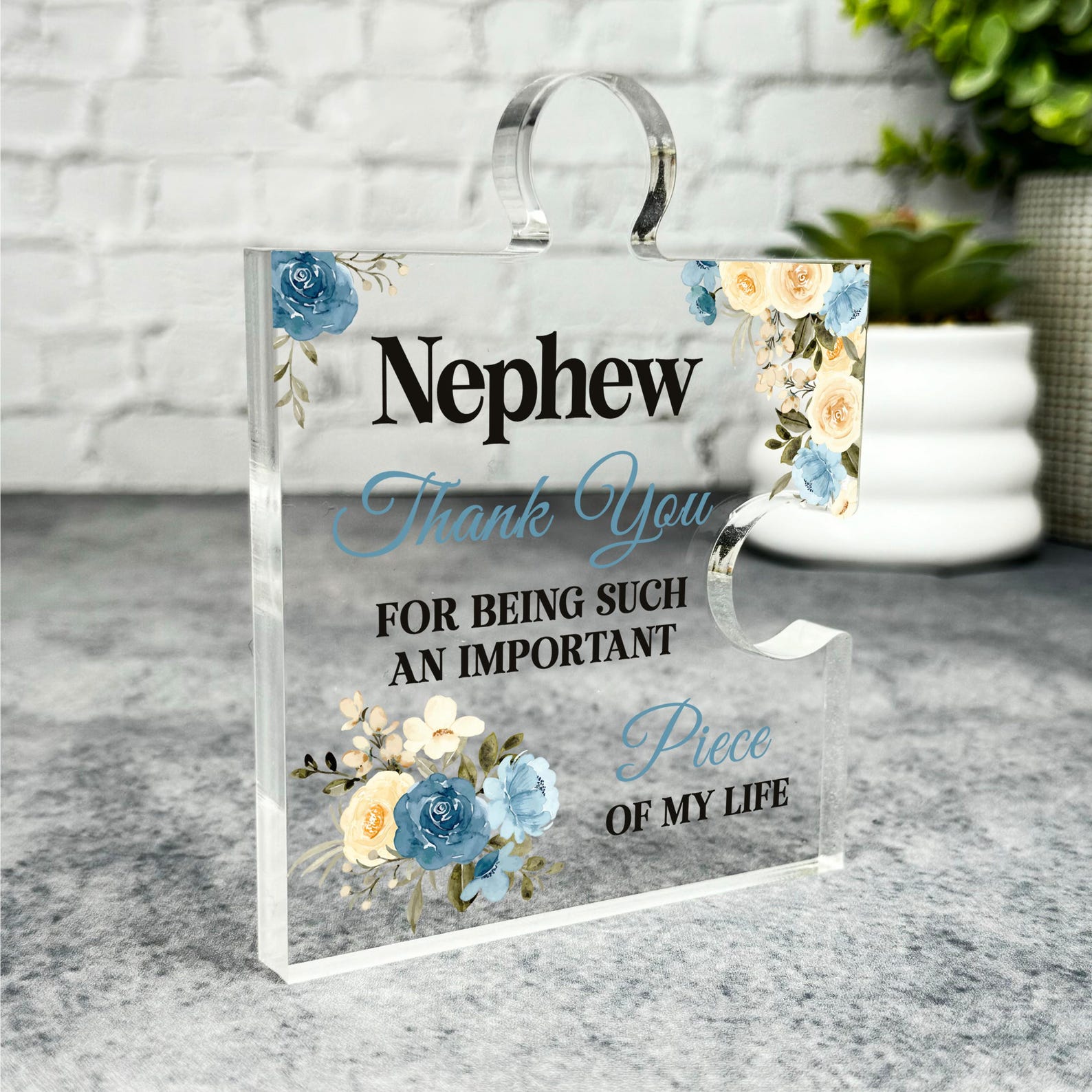 Gift for Nephew Thank You Blue Floral Puzzle Piece Keepsake Plaque ...