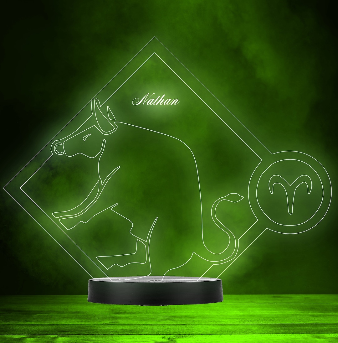 Taurus Bull Star Sign Zodiac Personalised Gift Colour Change Lamp Night ...