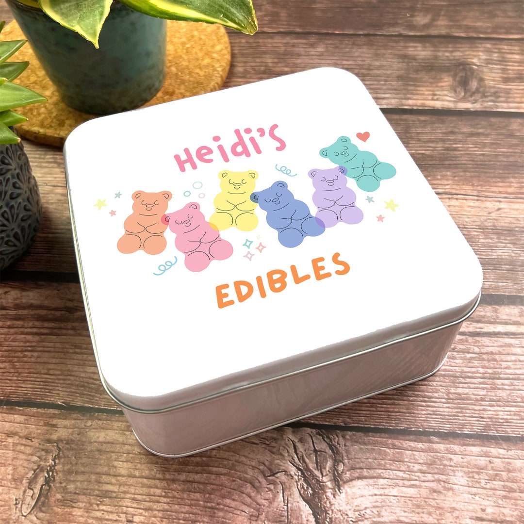 Square Colourful Gummy Bears Cute Bright Cbd Personalised Edibles Tin ...