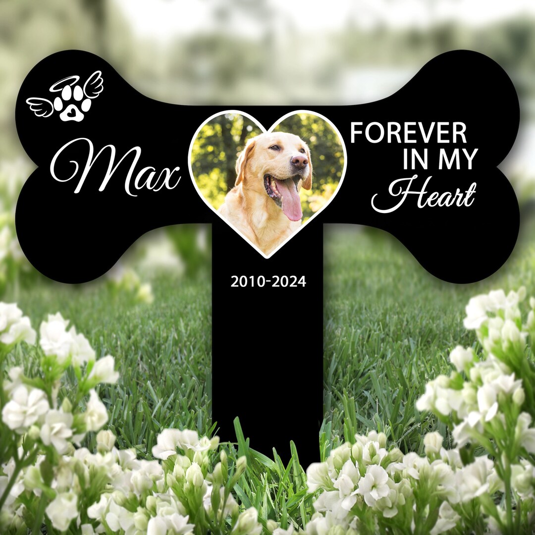 Bone Black Heart Photo Dog Pet Remembrance Garden Plaque Grave Memorial ...