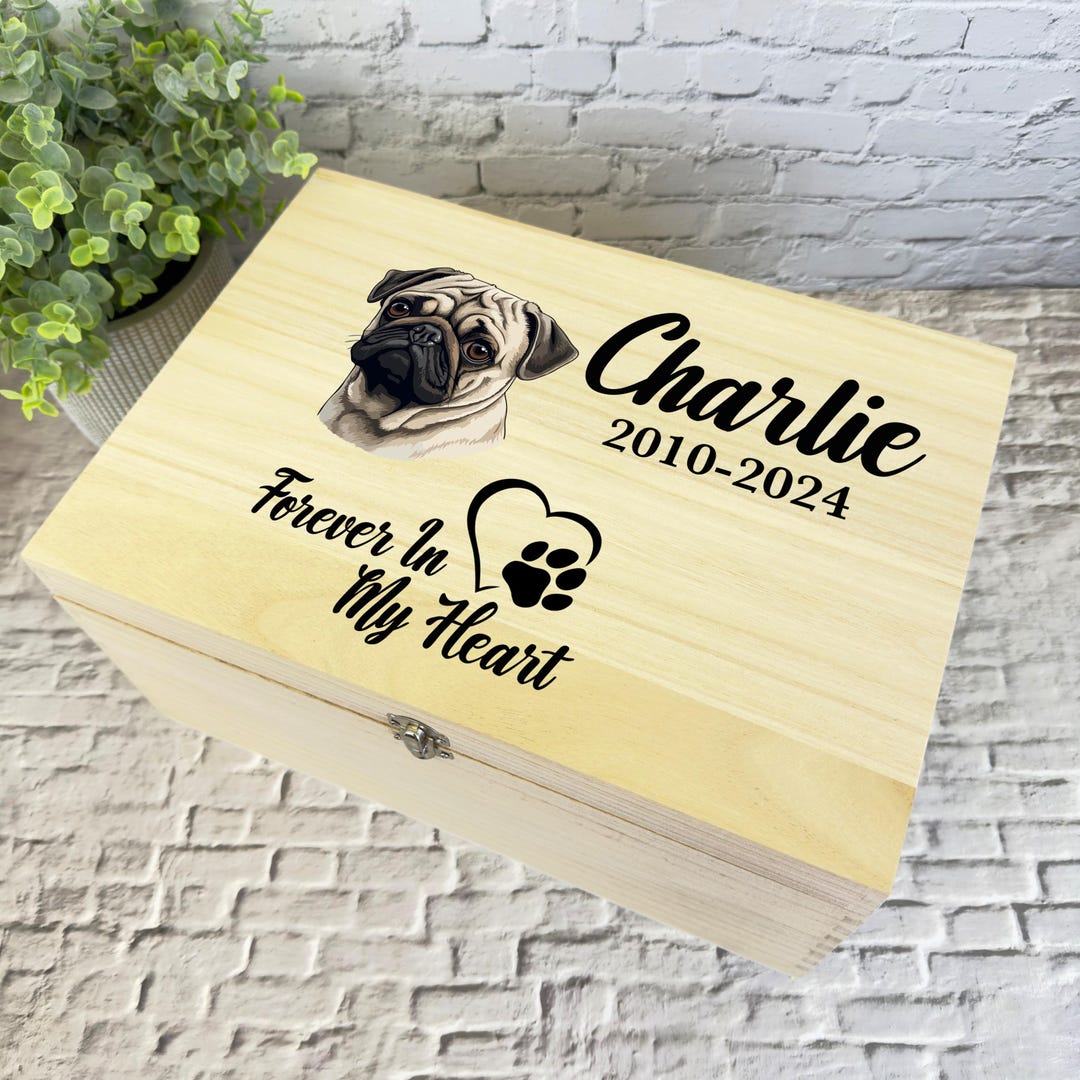 Pug Dog Paw Print Heart Pet Memorial Personalised Wooden Memory ...