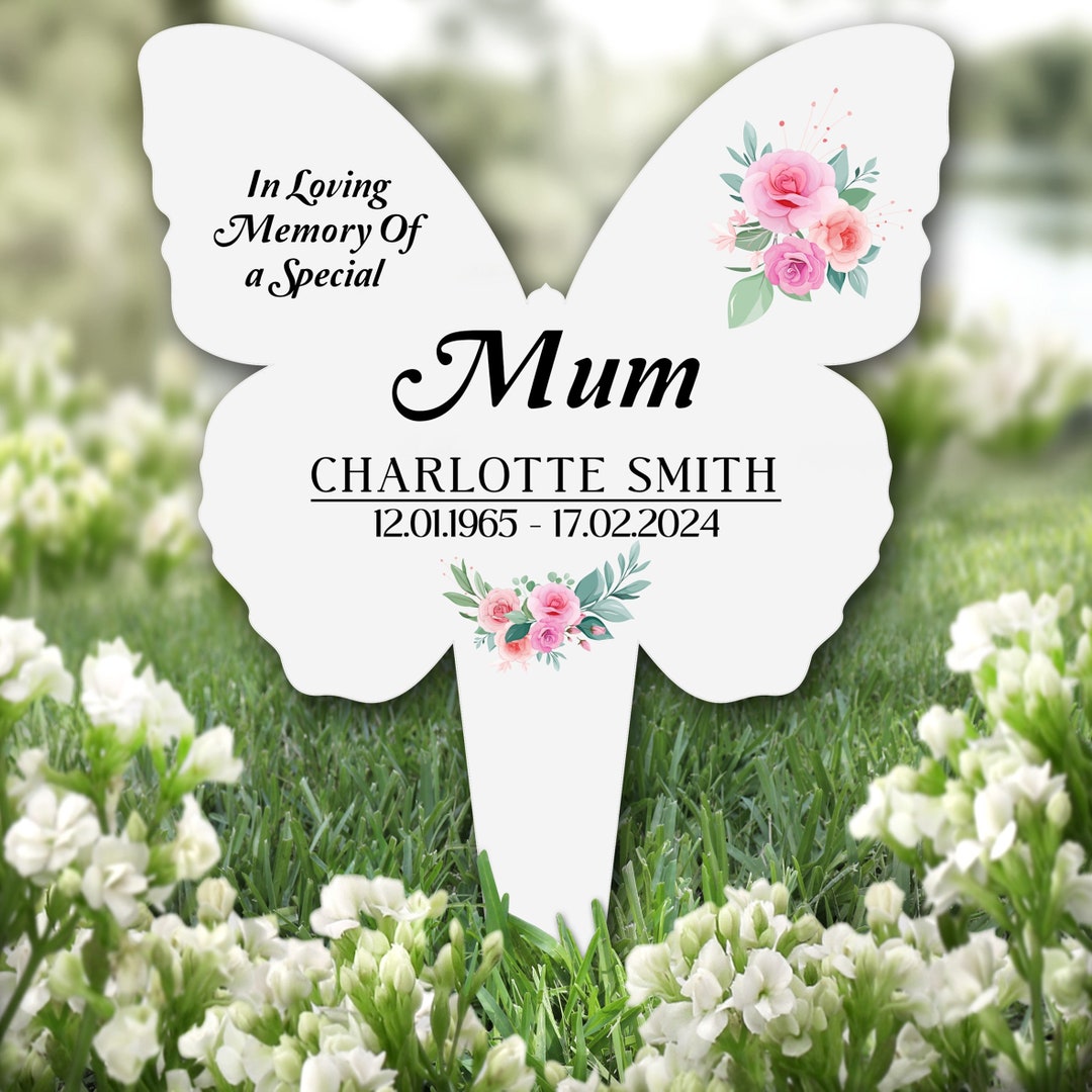 Butterfly Mum Floral Remembrance Garden Plaque Grave Personalised ...