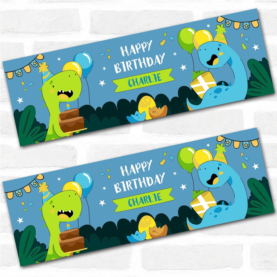 Personalised Party Banner for Birthday Boys Dinosaur Blue Kids | Party ...