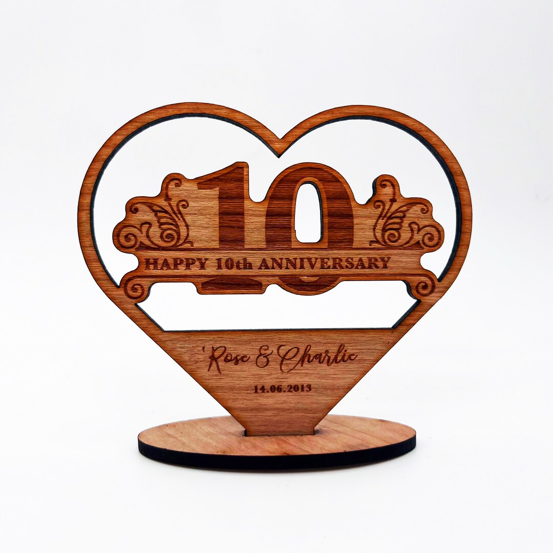 Happy 10th Heart Wedding Anniversary Floral Heart Keepsake Personalised ...