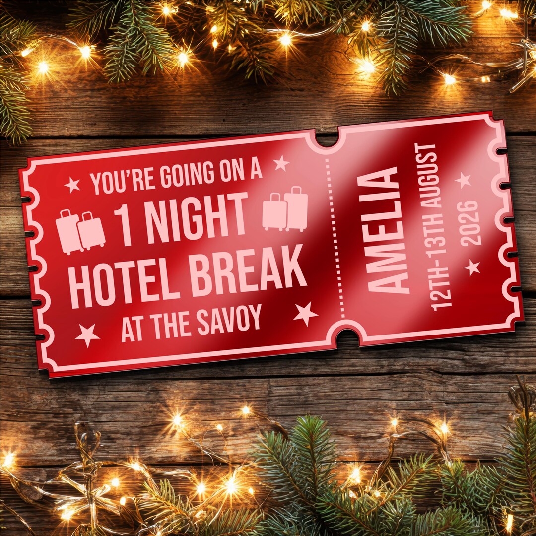 Red Mirror Acrylic Ticket Hotel Break Surprise Getaway Personalised Any ...