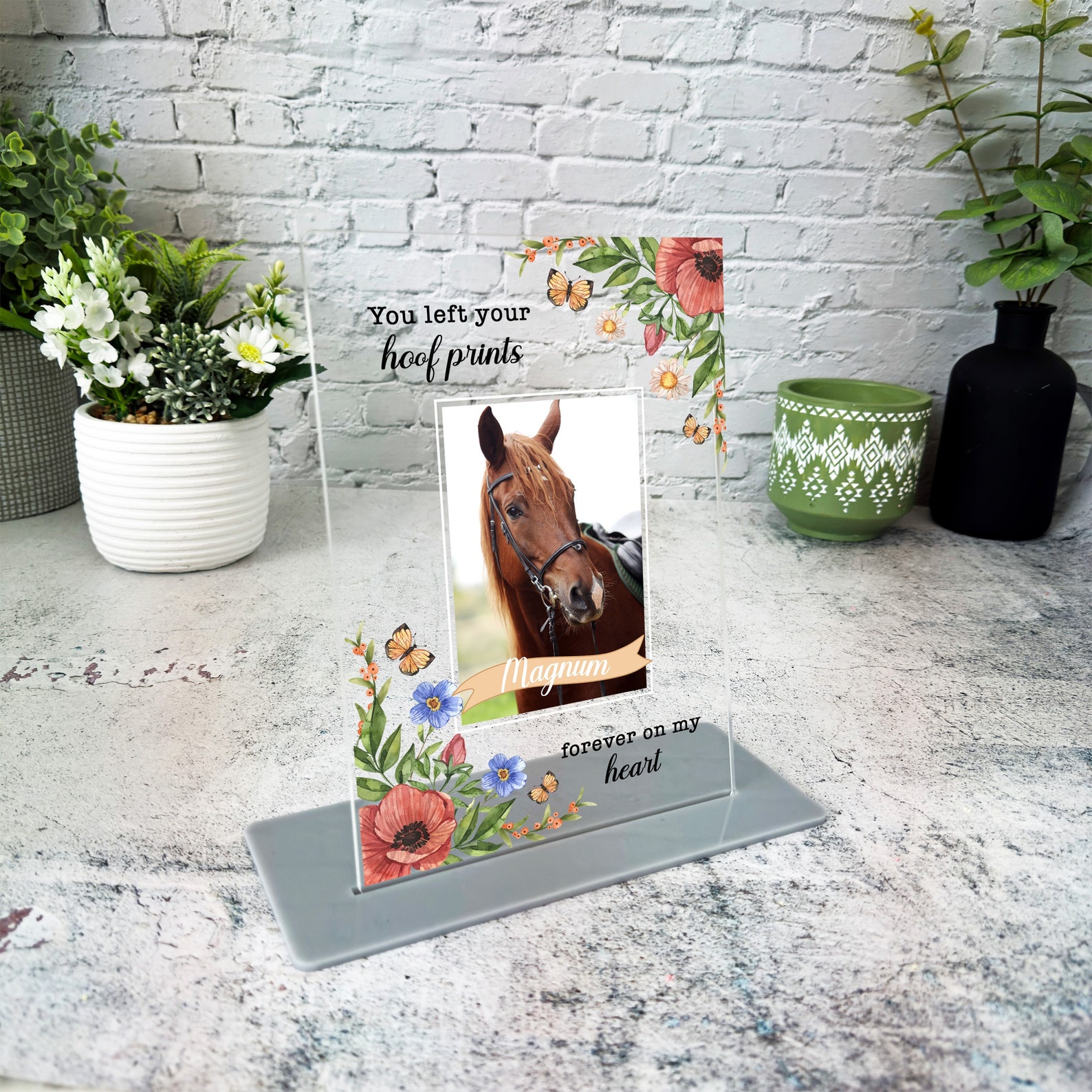 Horse Memorial Keepsake Gift Floral Photo Personalised Gift Acrylic ...