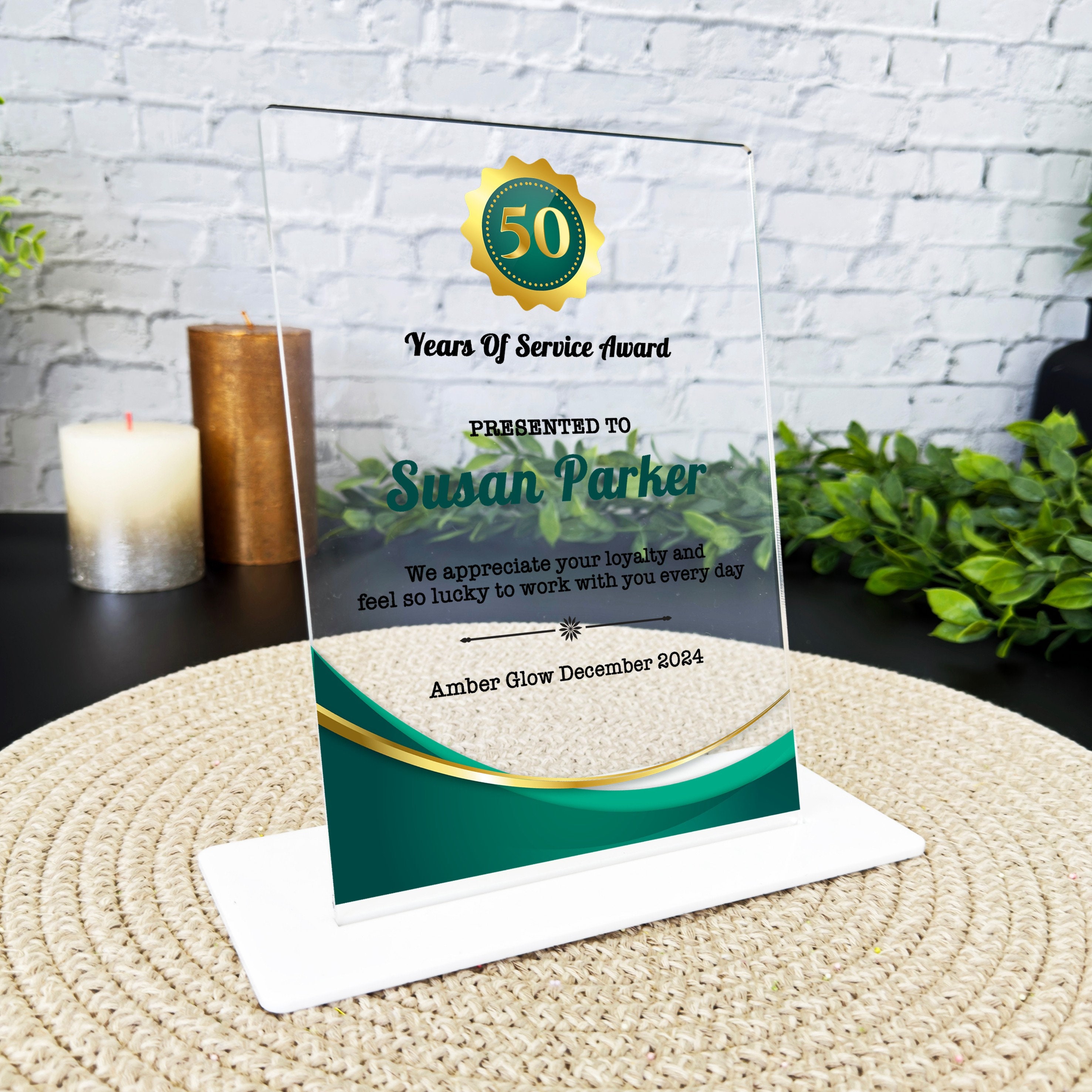 50 Years Service 50th Anniversary Gold Green Gift Employee Personalised ...