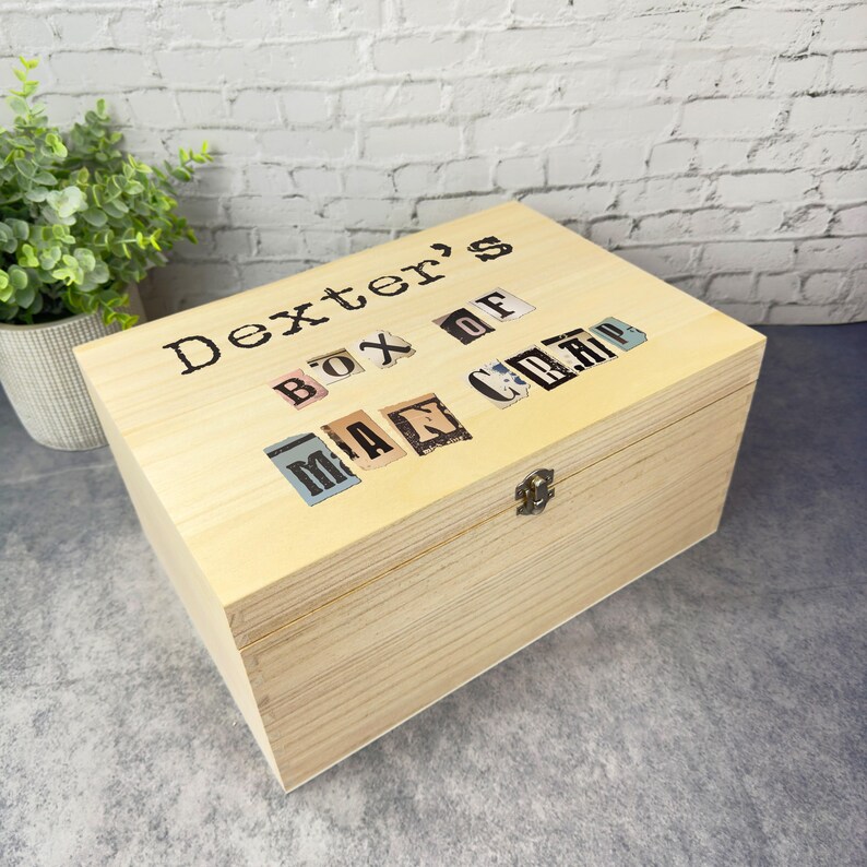Newspaper Cutouts Men's Bit's & Bobs Personalised Wooden Keepsake Storage Box - Memory Storage ...