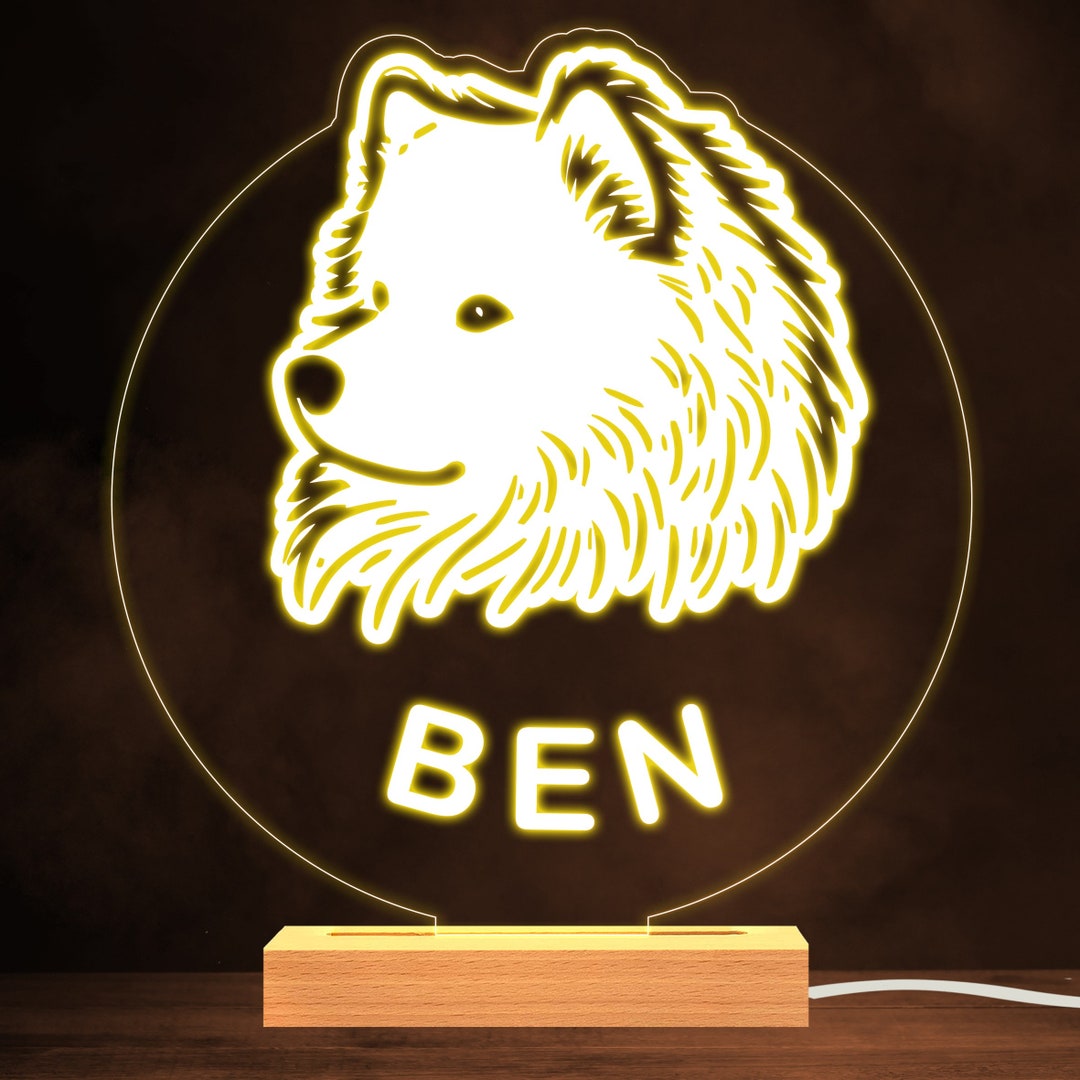 Samoyed Dog Pet Silhouette Warm White Lamp Personalised Gift Night ...