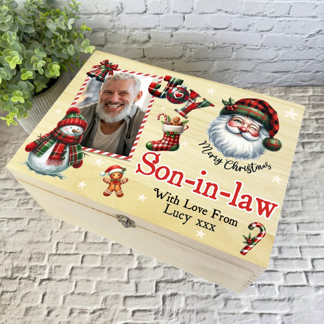 For Son-in-law Wooden Personalised Photo Christmas Hamper Gift Box ...