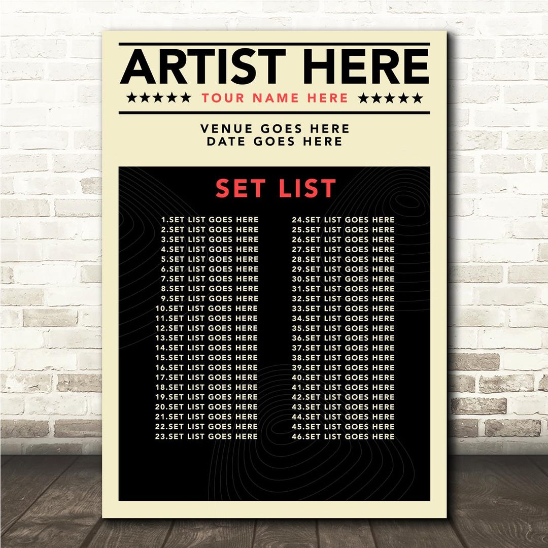Concert Setlist Poster Print Canvas Mustard Black - Any Artist Date Gig ...