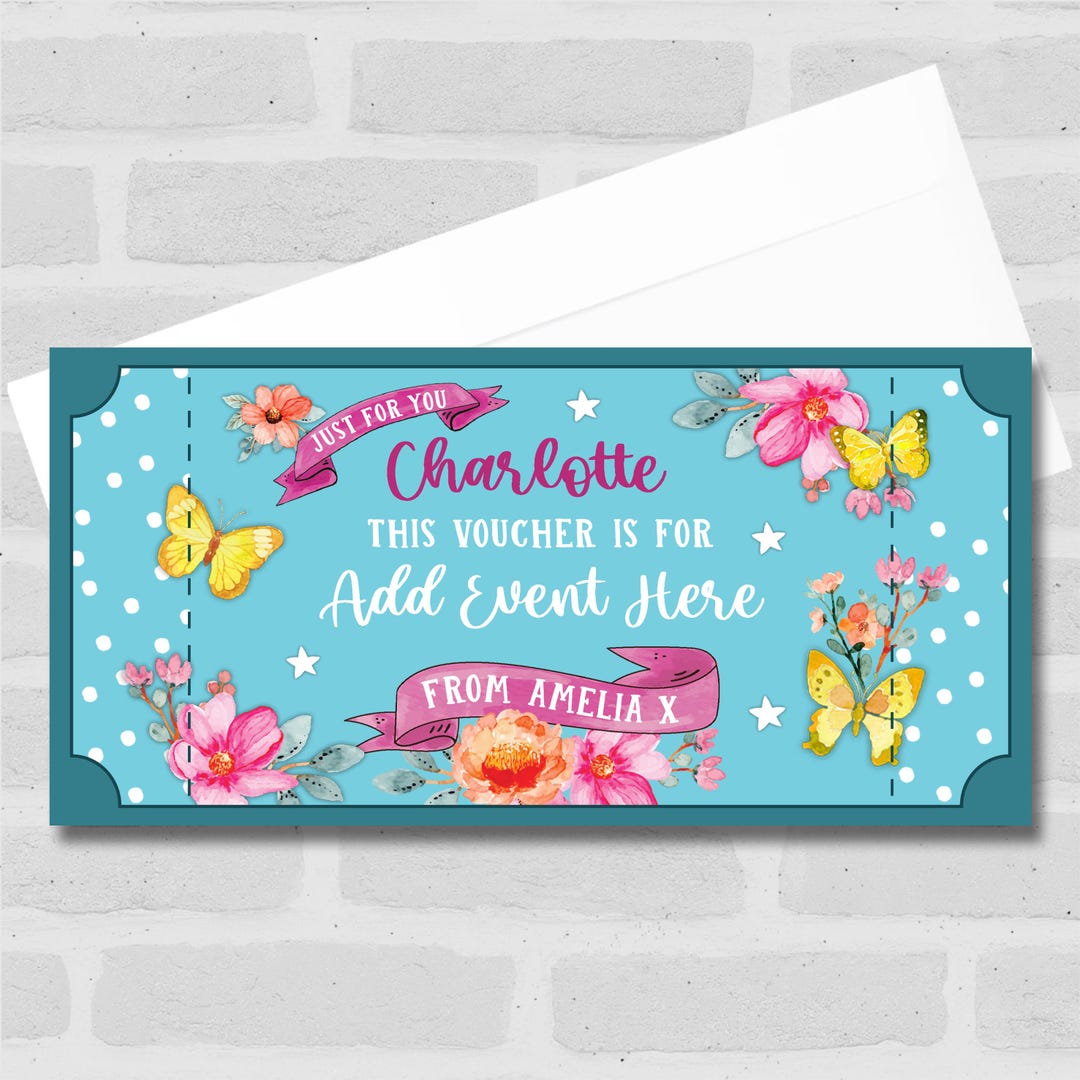 Butterfly Any Occasion Voucher Personalised Surprise Ticket Gift ...