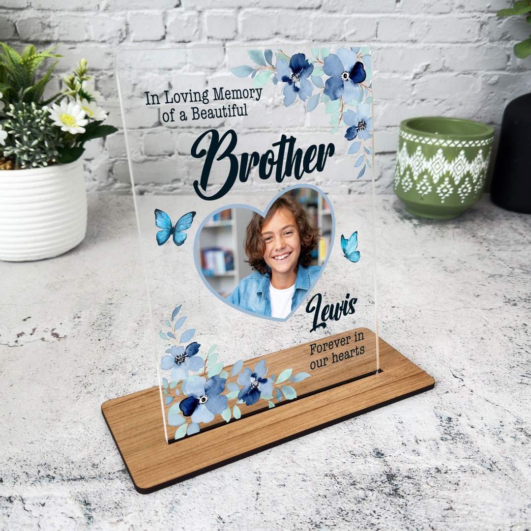 Brother Blue Floral Heart Photo Memorial Keepsake Gift Personalised ...