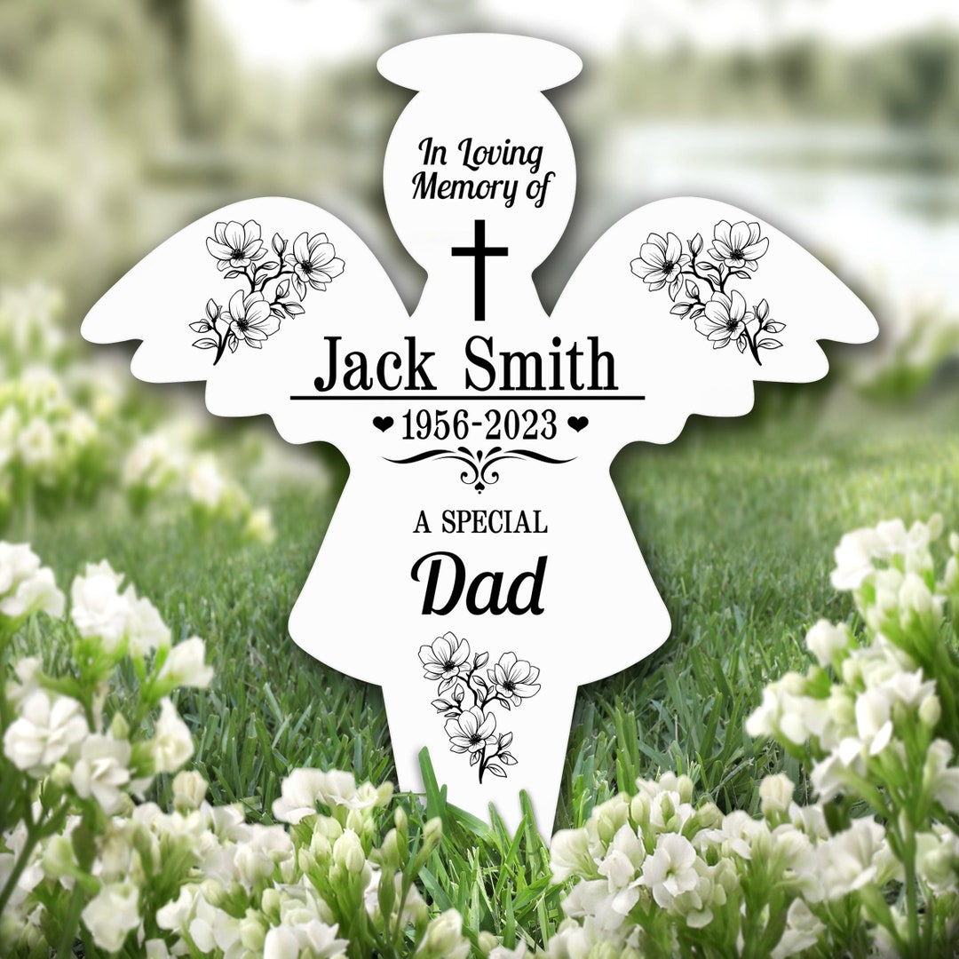 Angel Dad Black Floral Remembrance Garden Plaque Grave Marker Memorial ...