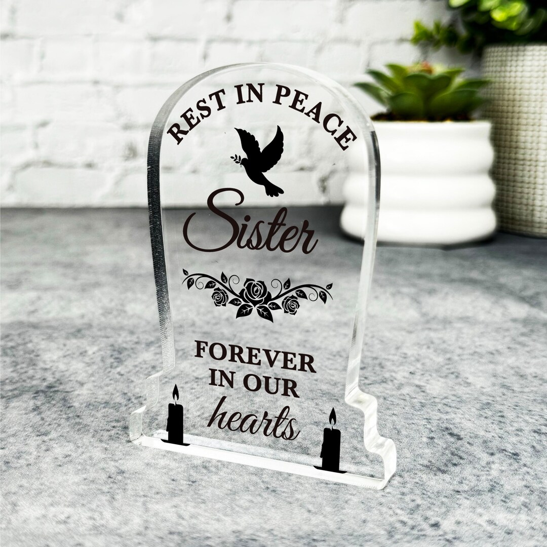 Sister Black Rose Dove Silhouette Memorial Gift Gravestone Keepsake ...