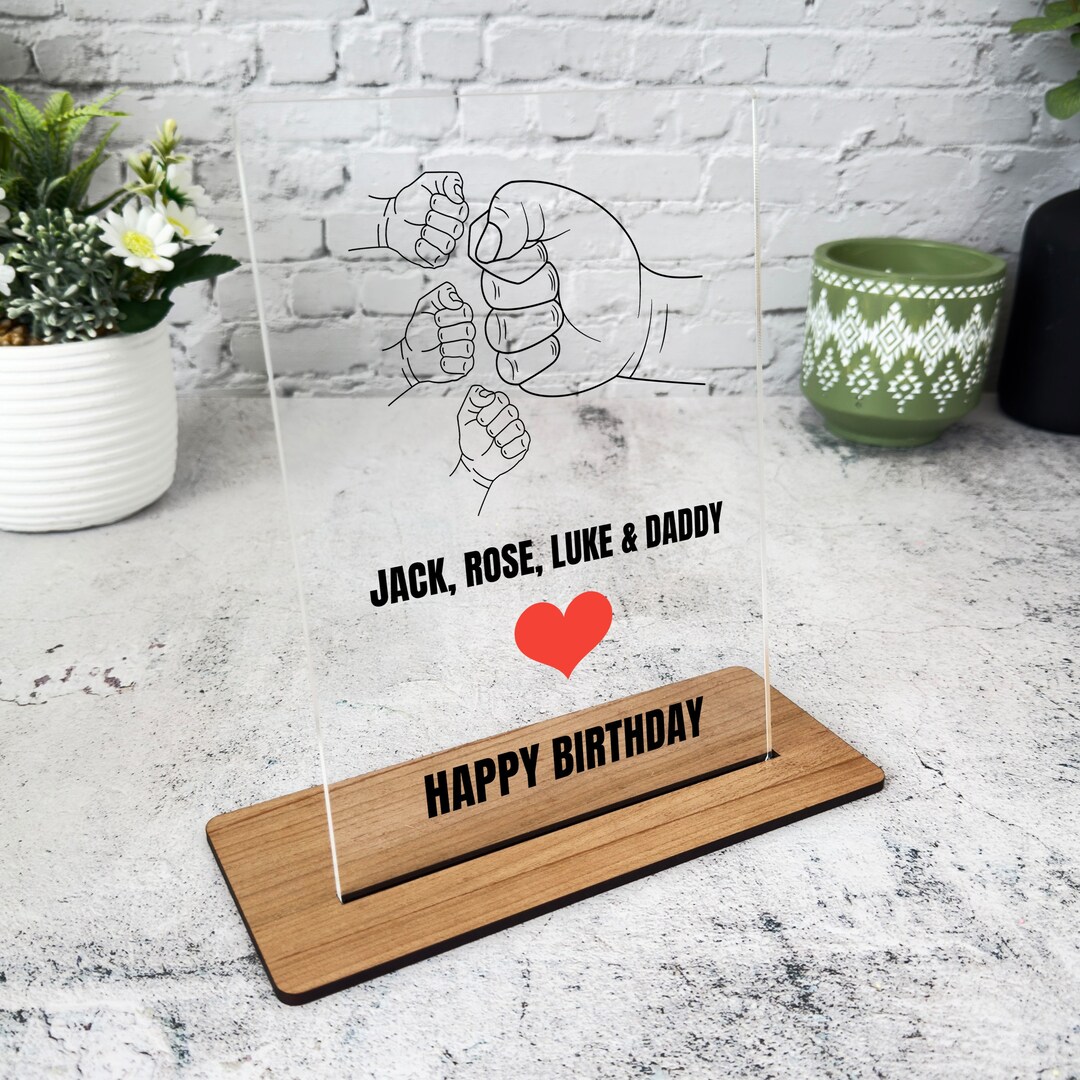 Birthday Gift Fist Bump Three Small Hands Personalised Acrylic Plaque ...