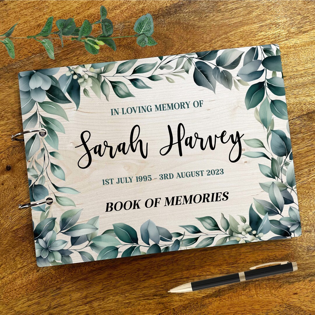 Wood Green Leaves Teal Memorial in Loving Memory Photo Album Keepsake ...