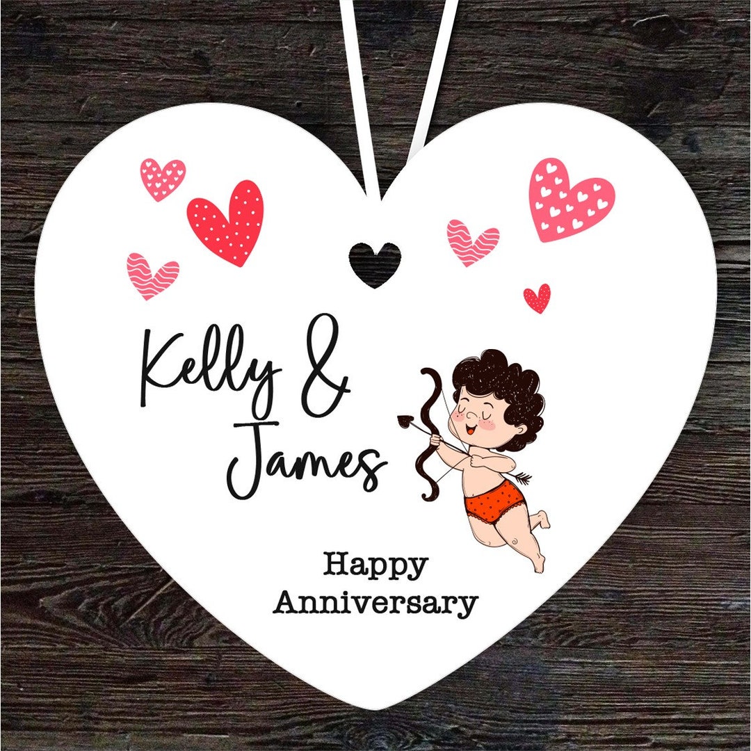 Cute Doodle Cupid Anniversary Gift Heart Personalised Hanging Ornament ...