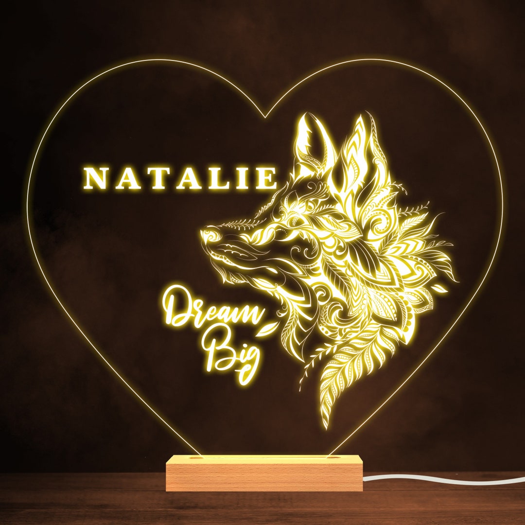 Pretty Hear Floral Fox Head Warm White Lamp Personalised Gift Night ...
