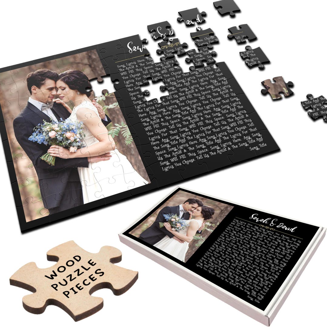 Black Script Wedding Photo Any Song Lyrics Music Gift Custom Wood ...