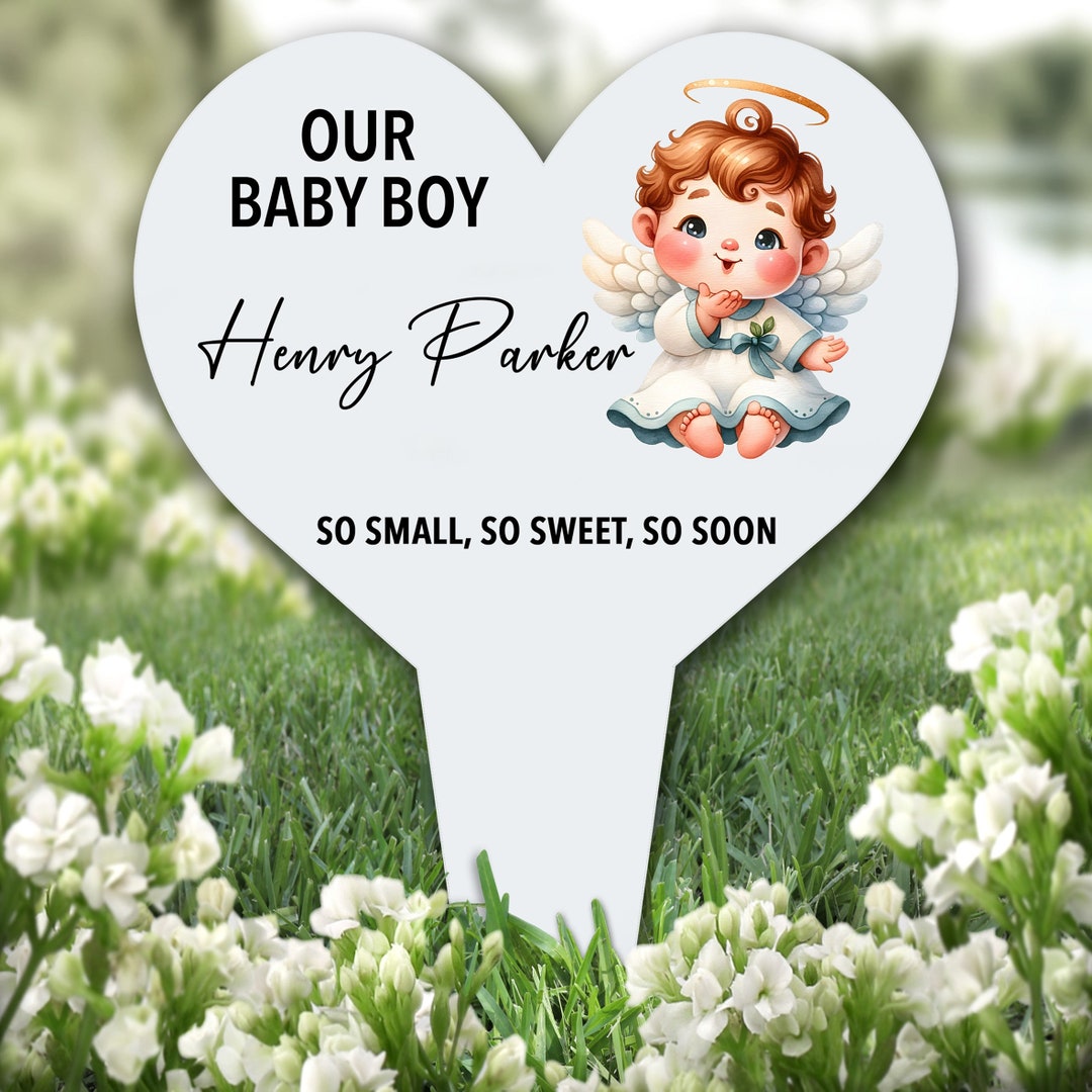 Heart Baby Boy Angel Remembrance Garden Plaque Grave Marker Memorial ...