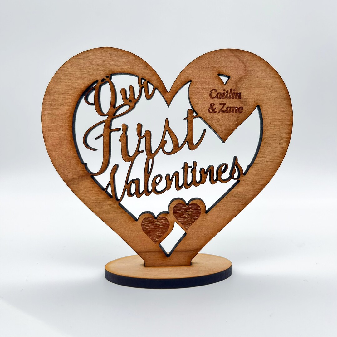 Hearts Our First Valentine's Day Heart Engraved Keepsake Personalised ...