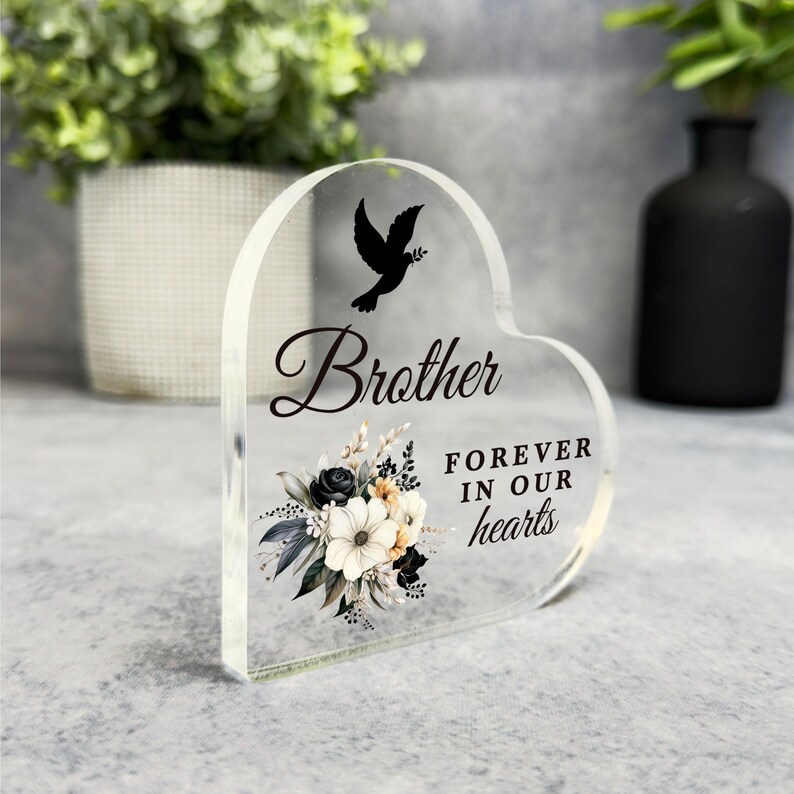 Brother Floral Dove Silhouette Memorial Heart Gift Side Heart Keepsake ...