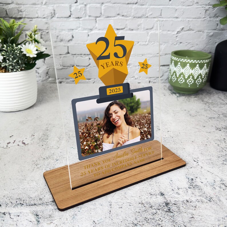 25 Years Work Service 25th Anniversary Photo Trophy Star Gift Employee ...