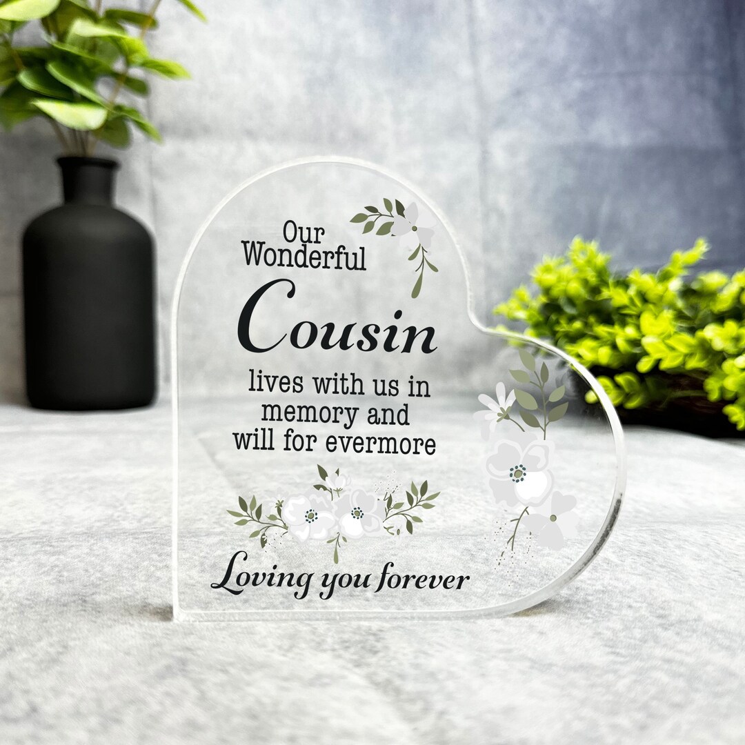 Cousin White Floral Memorial Heart Plaque Sympathy Gift Keepsake Gift ...