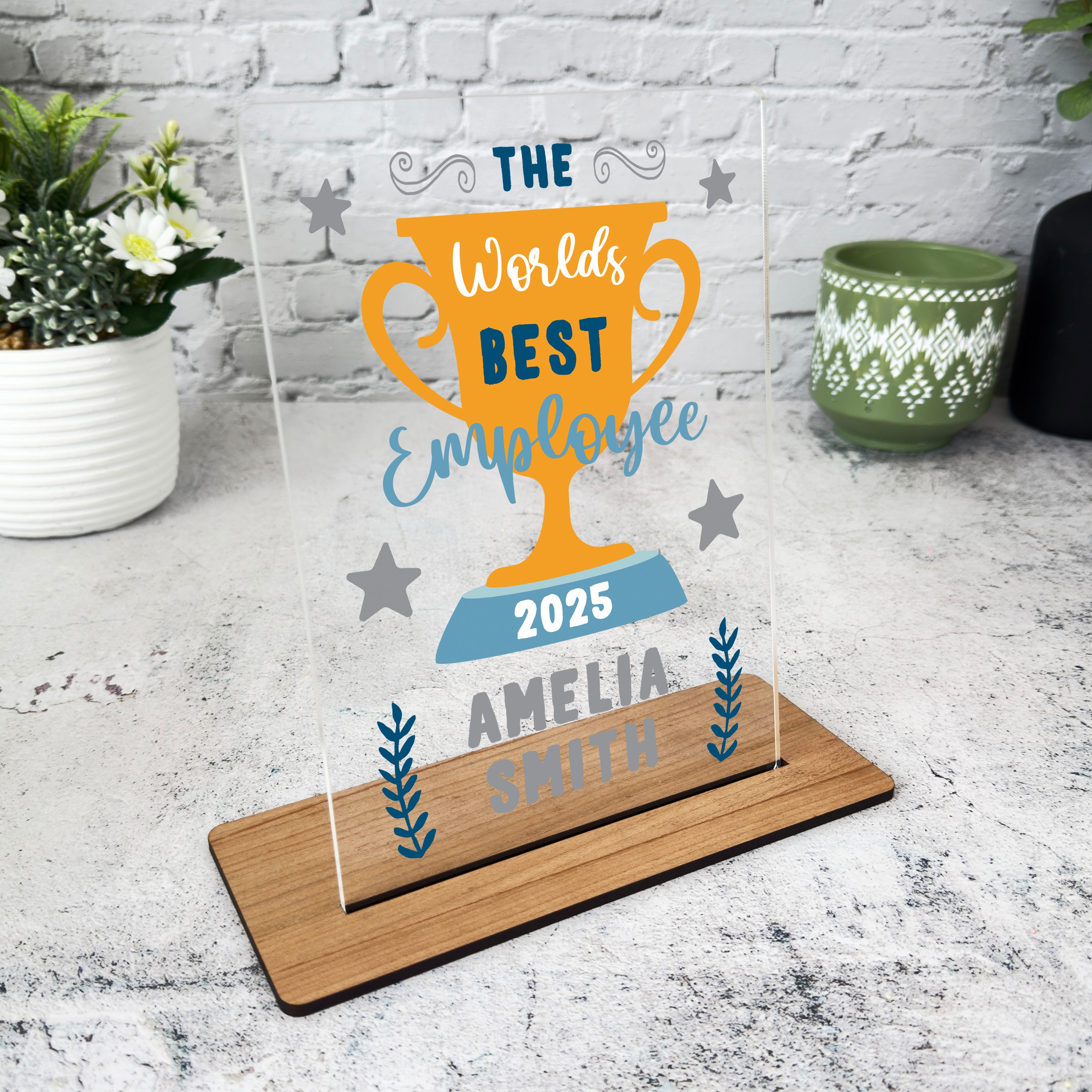Worlds Best Employee Trophy Work Job Gift Employee Personalised Gift ...
