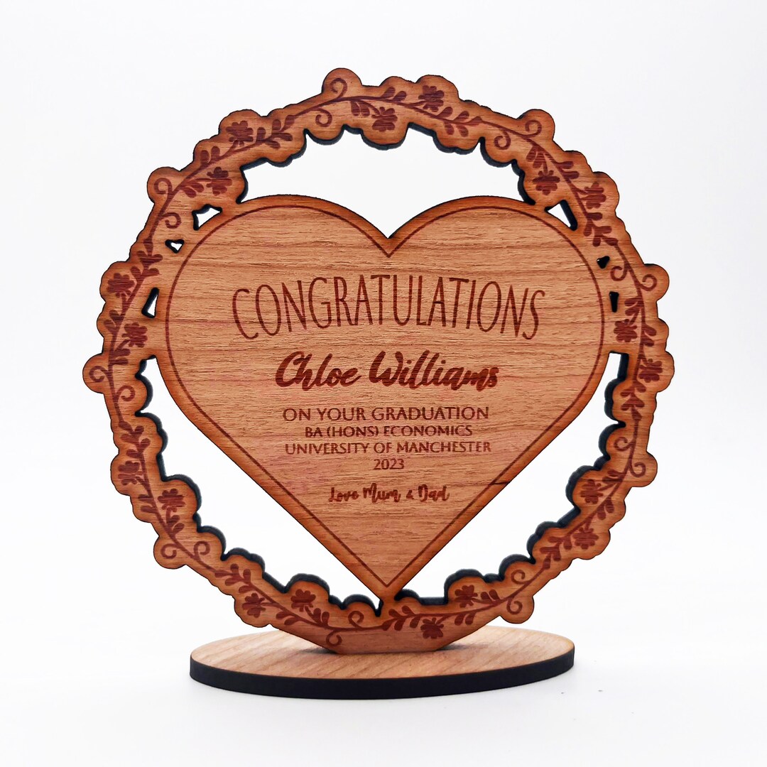 Wood Congratulations Graduation Floral Wreath Heart Keepsake ...