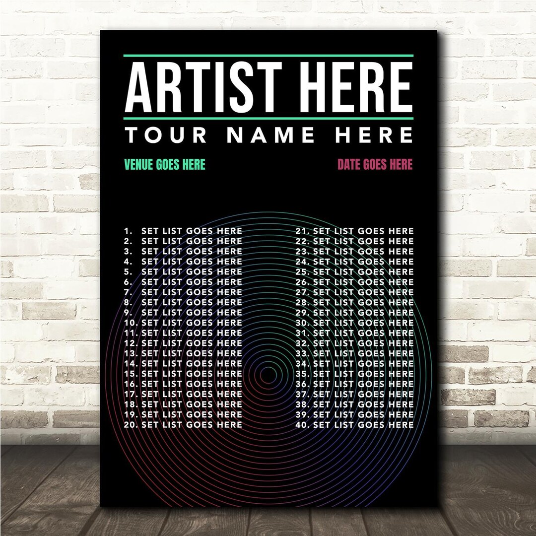 Concert Setlist Poster Print Canvas Black - Any Artist Date Gig Venue ...