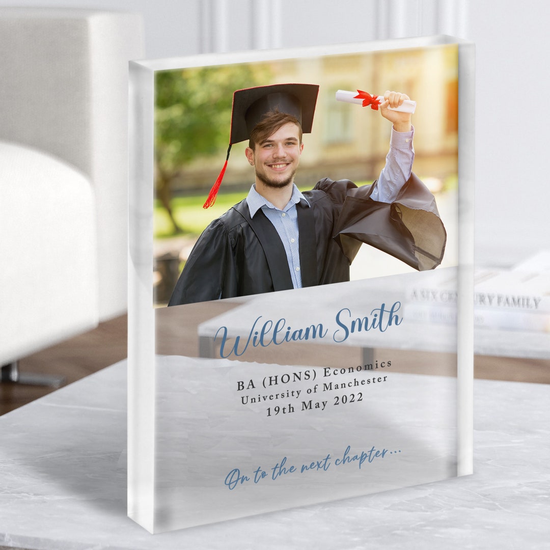 Graduation Photo Blue Congratulations Personalised Gift Acrylic Block ...