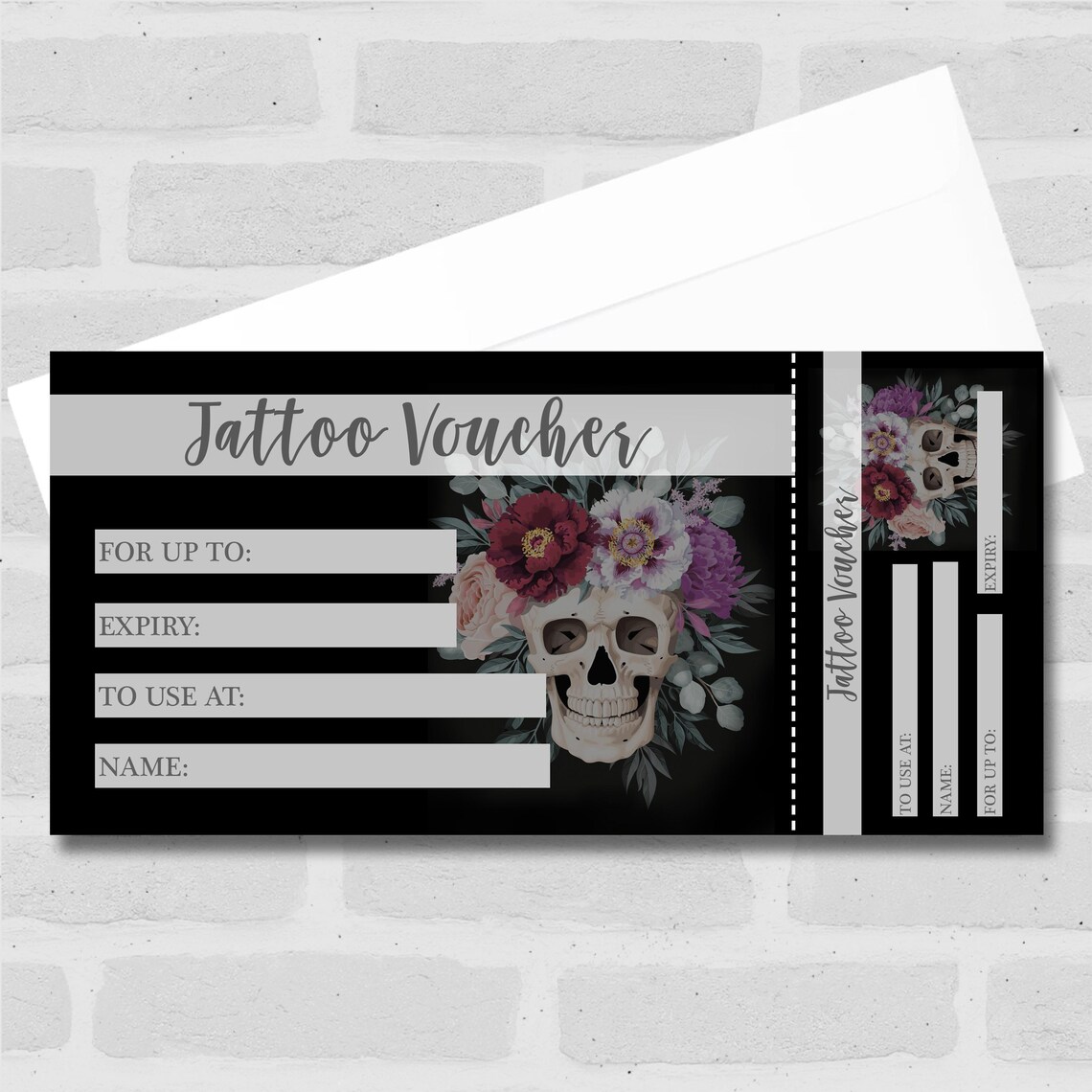 Tattoo Studio Skull Flowers Any Details Perforated Business Gift ...