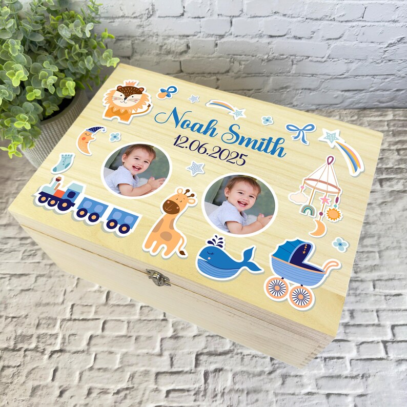 Kids Toys Stars Photo Blue New Baby Boy Personalised Wooden Memory ...
