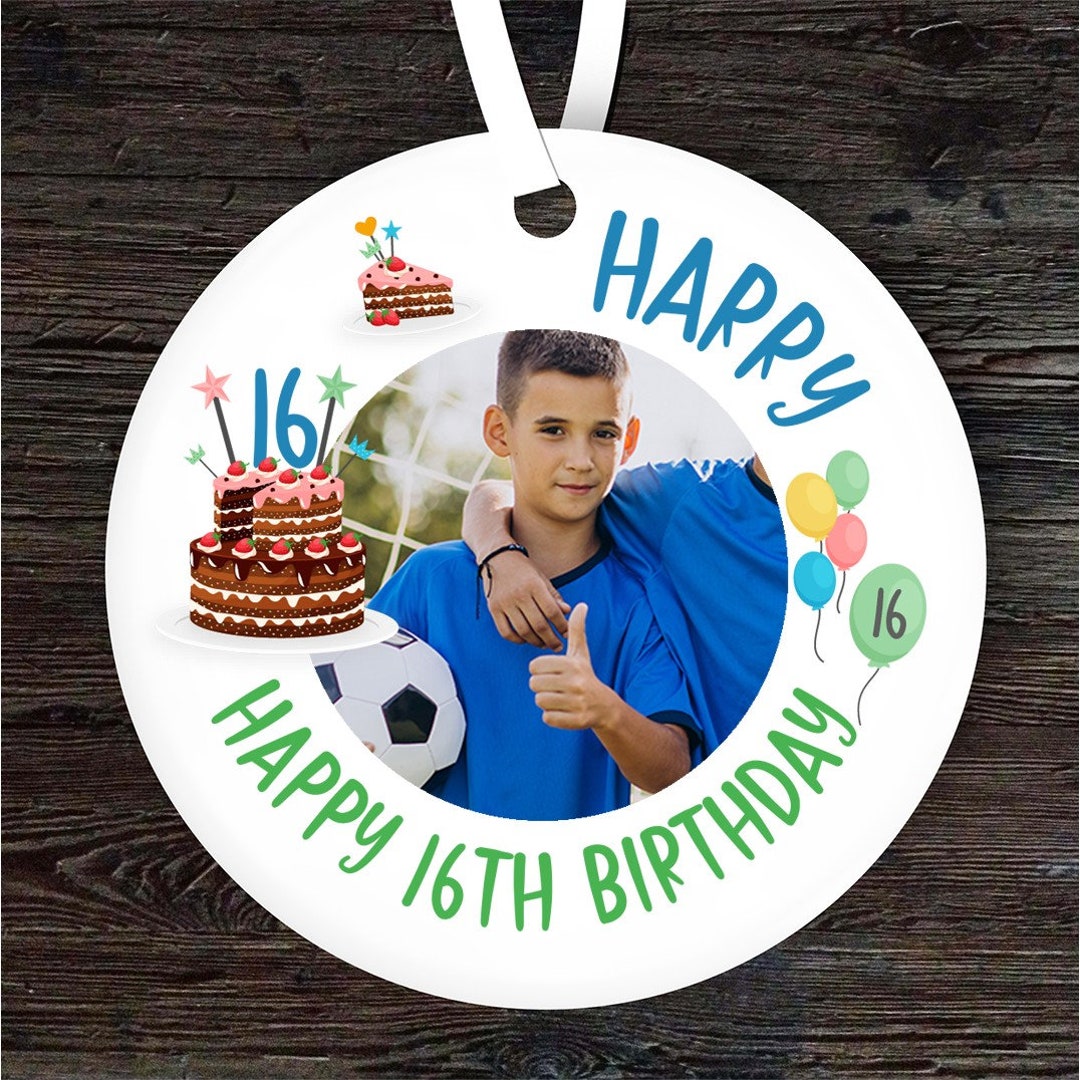 Happy Birthday 16th Any Age Boy Photo Cake Personalised Gift Hanging ...