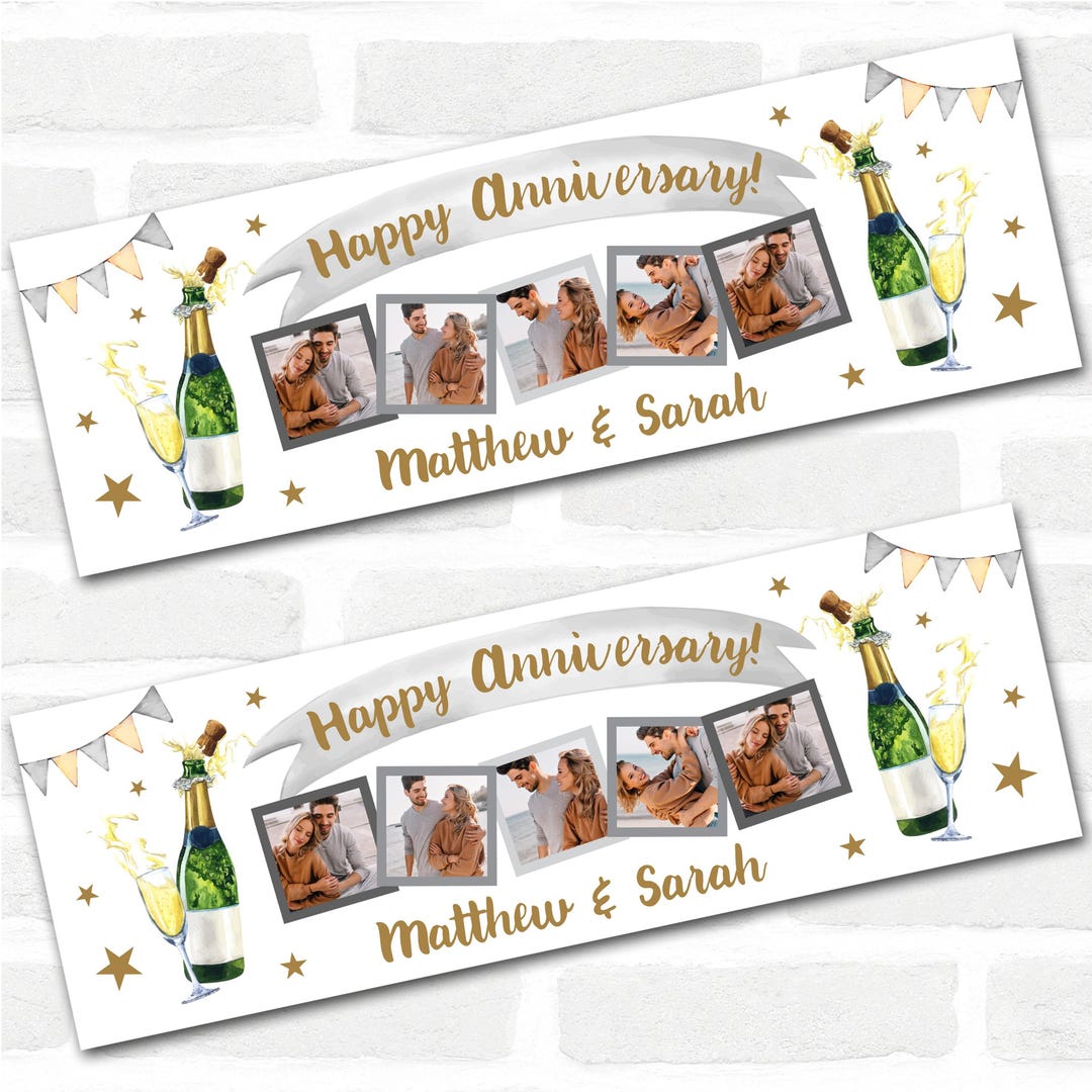 Personalised Party Banner for Wedding Anniversary Photo Champagne Gold ...