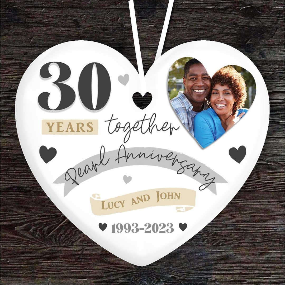 30 Years 30th Wedding Anniversary Pearl Heart Personalised Gift Hanging ...