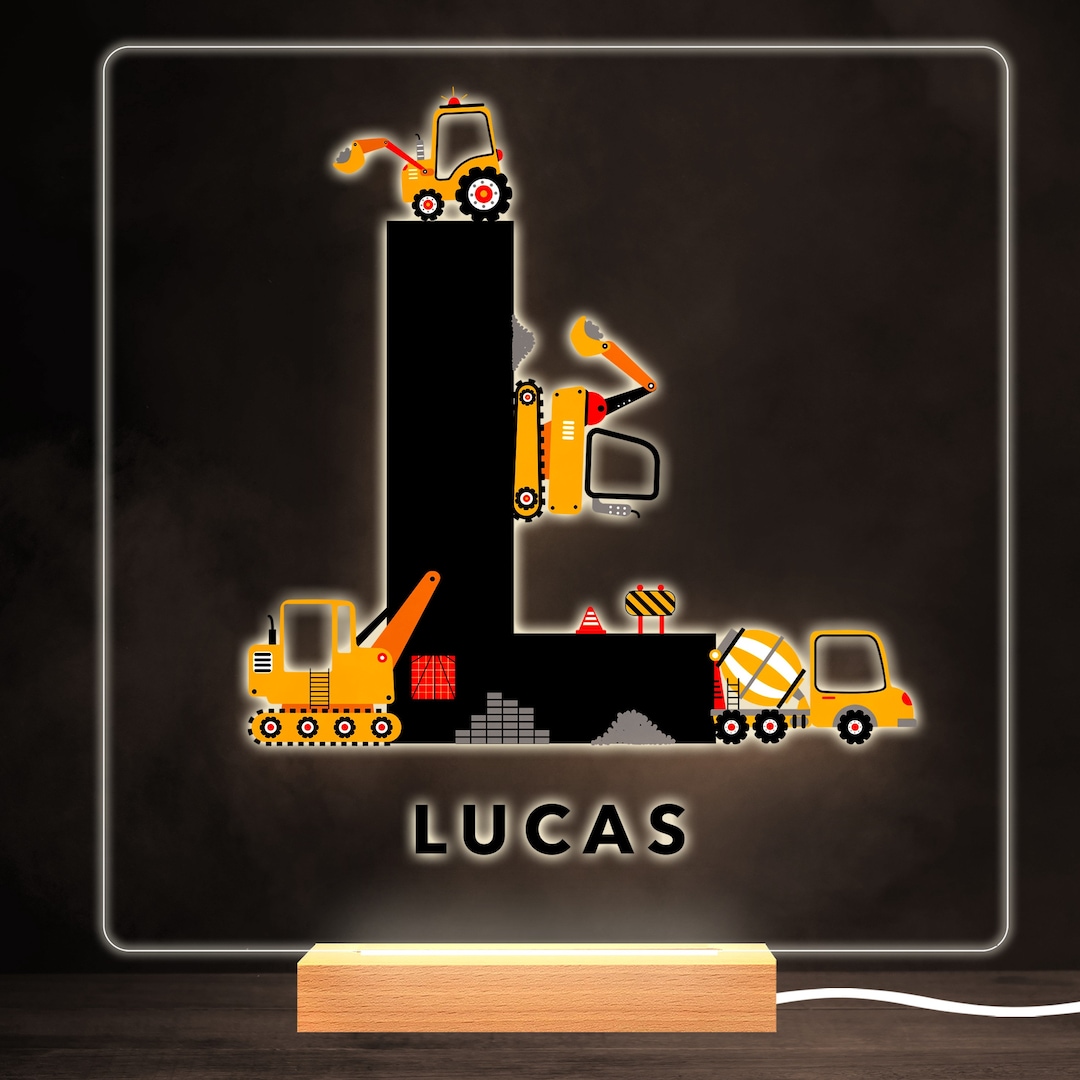 Construction Vehicles Alphabet Letter L Square Personalised Gift Night ...