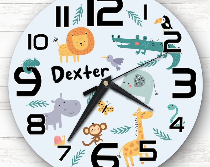 CLOCK Jungle / Safari Animals Clock. Monkey, Lion and Giraffe Bedroom ...