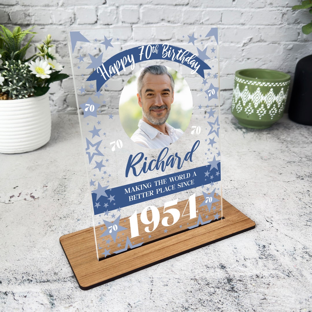 70th Birthday Gift Male Blue Star Photo Custom Personalised Gift ...